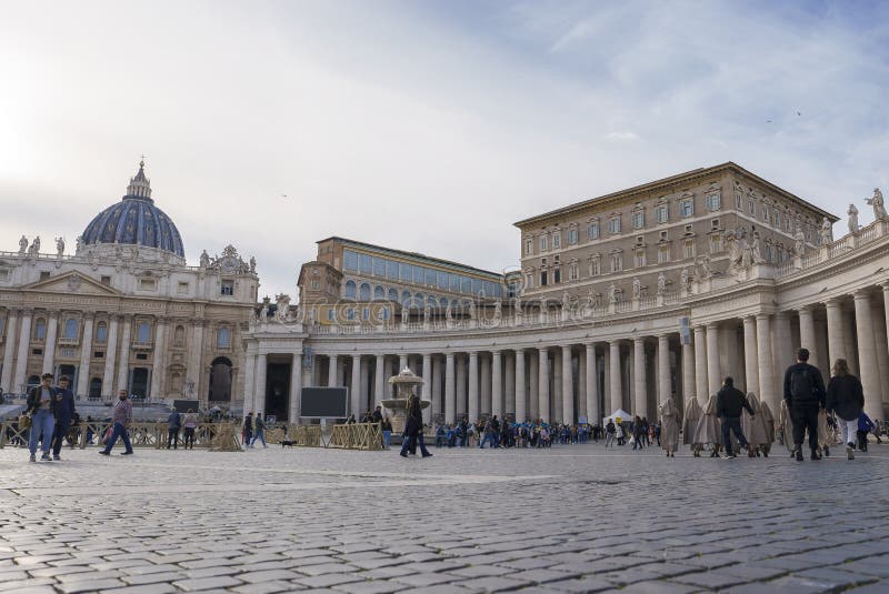 Panorama View of Saint Peter& X27;s Basilica and Square on Sunrise in ...