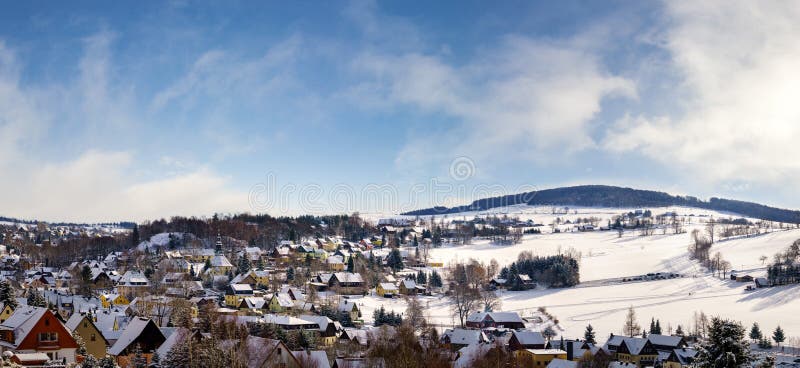Panorama View Seiffen in Winter . Saxony Germany Ore Mountains Stock ...