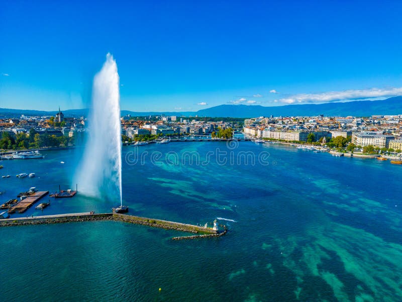 Panorama View of Swiss Town Geneva Stock Photo - Image of port, water ...