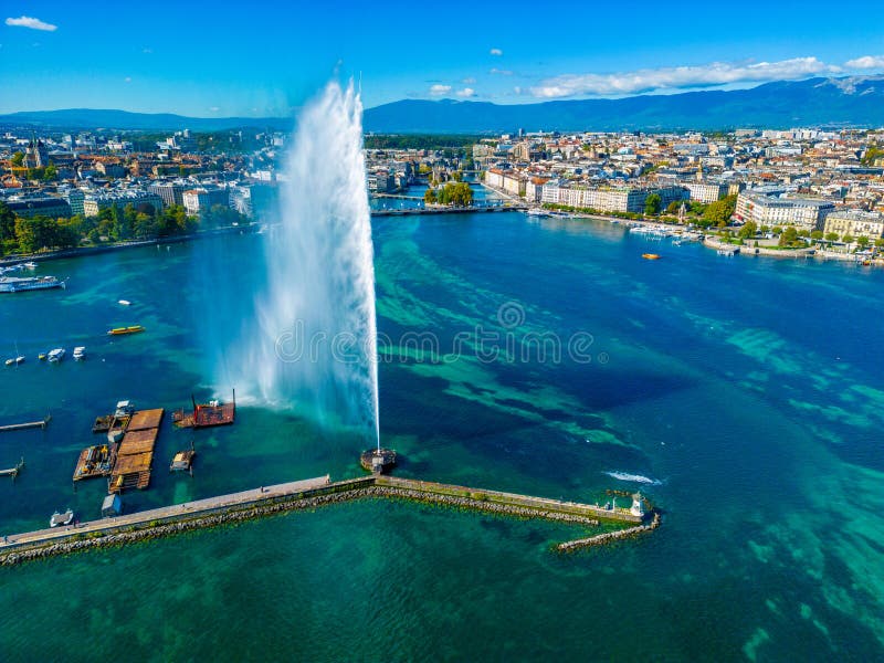 Panorama View of Swiss Town Geneva Stock Photo - Image of lake ...