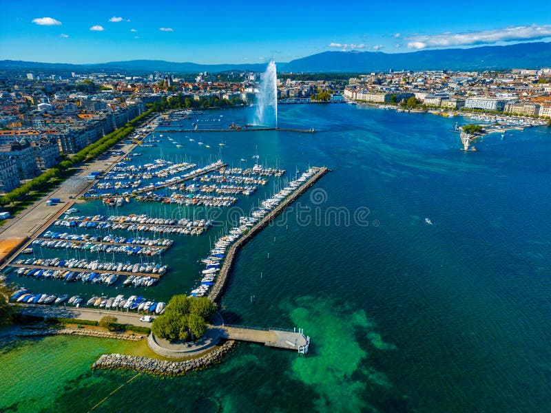Panorama View of Swiss Town Geneva Stock Image - Image of marina ...