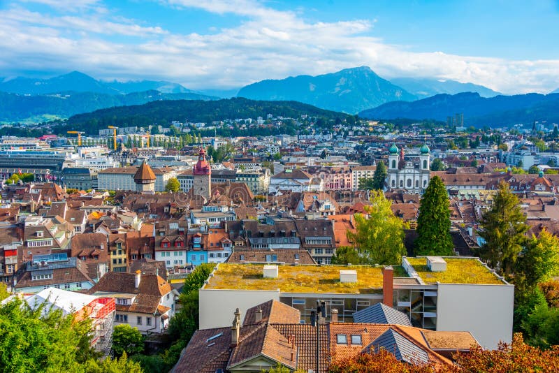 Panorama View of Swiss Town Luzern Stock Photo - Image of landscape ...
