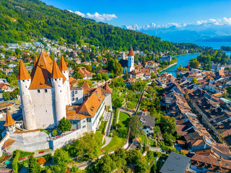 Panorama View of Thun Castle in Swiss Town Thun Editorial Image - Image ...