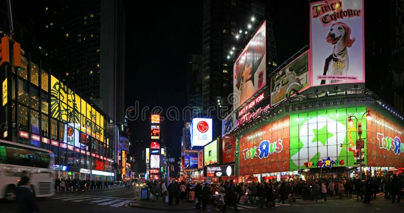 Panorama View of Times Square Editorial Photography - Image of light ...