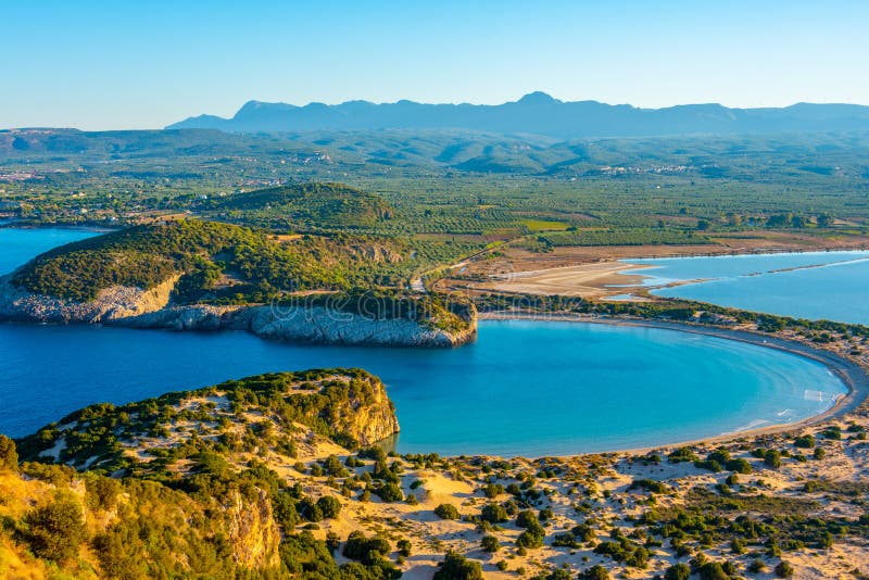 Panorama View of Voidokilia Beach in Greece Stock Photo - Image of ...