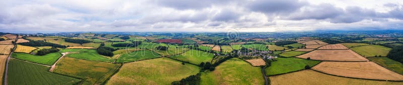 Panorama of Villages, Meadows and Fields Over Devon from a Drone ...