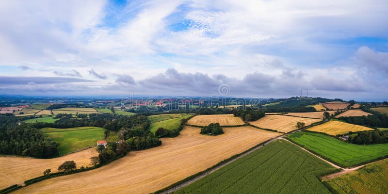 Panorama of Villages, Meadows and Fields Over Devon from a Drone ...