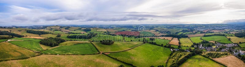 Panorama of Villages, Meadows and Fields Over Devon from a Drone ...