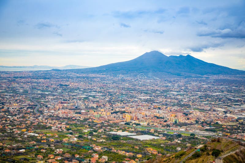 Panorama of Volcano Vesuvio and Pompei in the Evening, Italy Stock ...