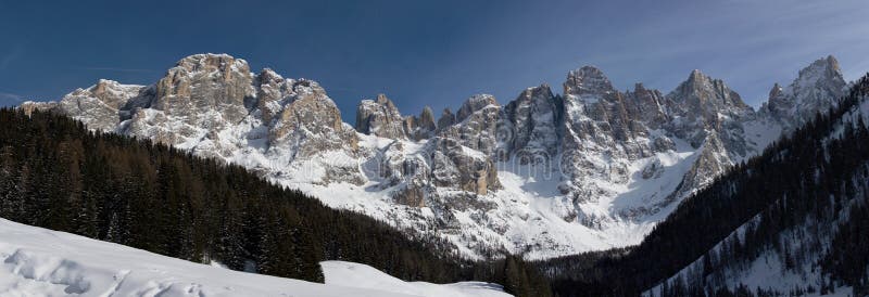Panorama Von Dolomiti - Pale Di San Martino Stockfoto - Bild von blau ...