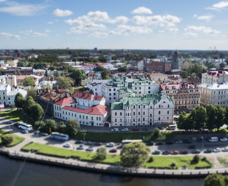 Panorama of Vyborg from the Lookout Tower in the Vyborg Castle. Tilt ...