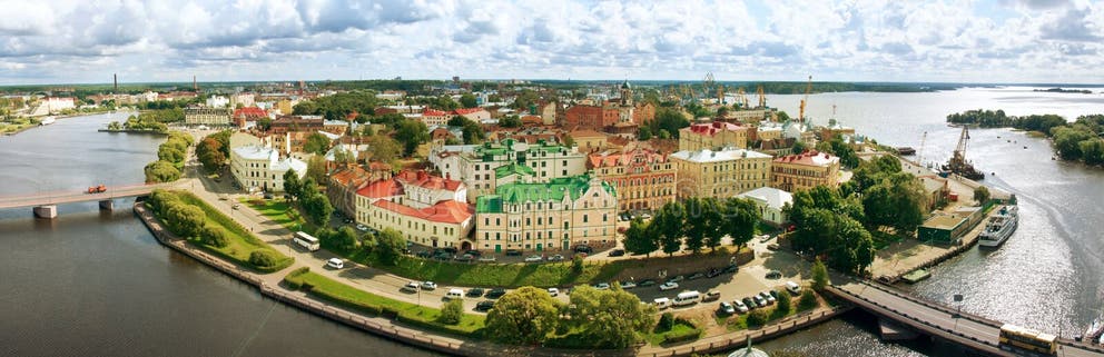Panorama of Vyborg Town with Port Stock Image - Image of land, house ...