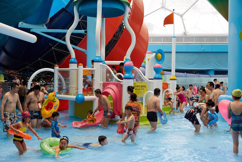 Panorama of Water Park, Summer Time Editorial Photo - Image of relaxing ...