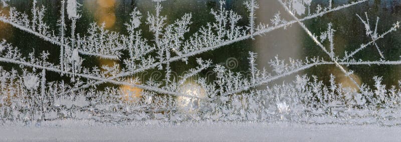 Panorama of Window Ice Crystal Pattern Stock Image - Image of sparkle ...