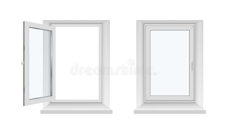 Panorama Window with Open and Closed Door Stock Vector - Illustration ...
