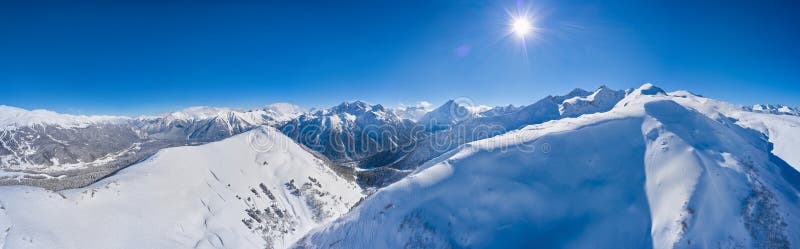 Panorama of Winter Landscape with Snowy Mountains Stock Photo - Image ...