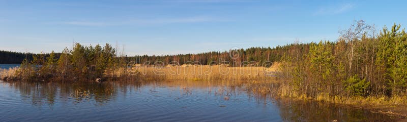 Panorama of wood lake stock image. Image of fall, blue - 23892877