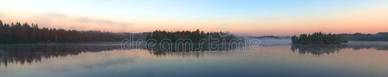 Panorama of wood lake stock image. Image of mist, idyllic - 72679121