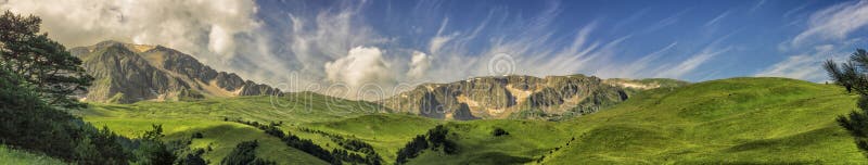 Panorama Wooded Mountains with Clouds. Stock Image - Image of forest ...