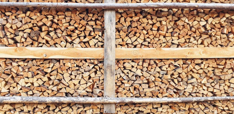 Panorama of Wooden Structure for Firewood Stock Photo - Image of brown ...