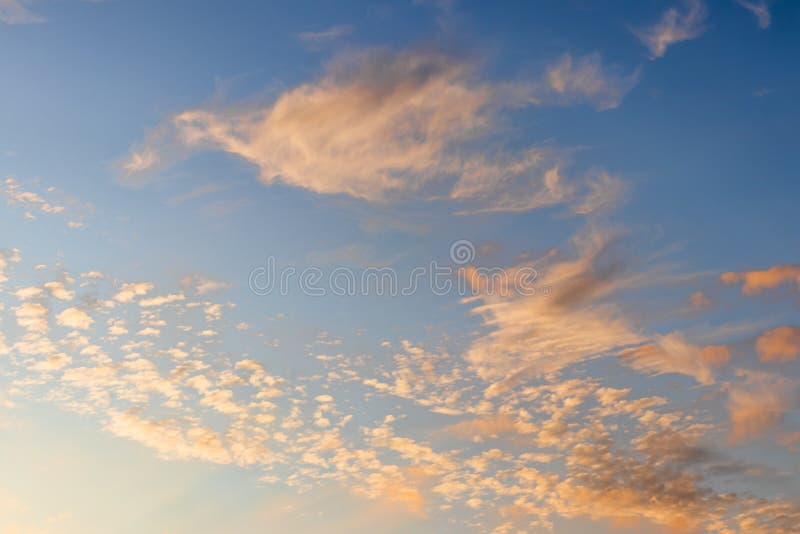 Panorama of Yellow Dramatic Cumulus Clouds in the Sky before the Sunset ...