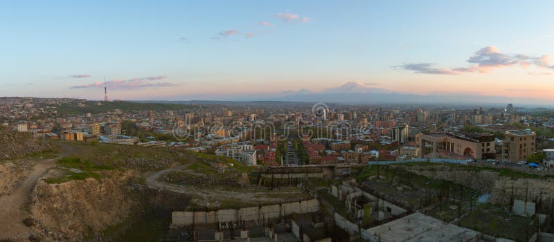 Panorama of Yerevan City at Sunset. Armenia Stock Photo - Image of city ...