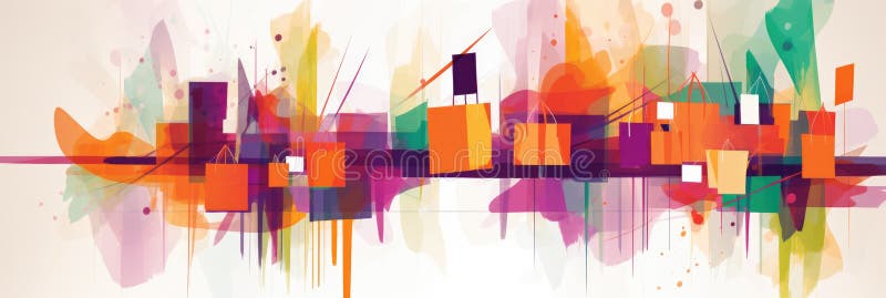 A Panoramic Abstract Shopping Display Stock Illustration - Illustration ...