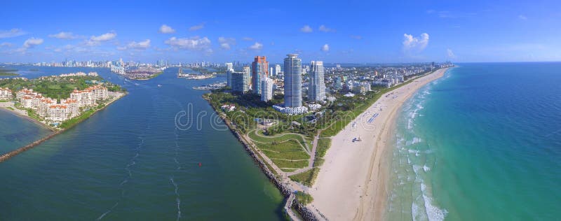Panoramic Aerial Image Miami Beach Stock Image - Image of coast, pier ...