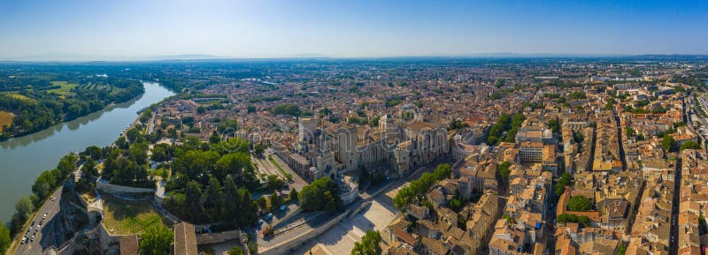 Panoramic Aerial Scenery of Avignon City Under Summer Blue Sky Stock ...