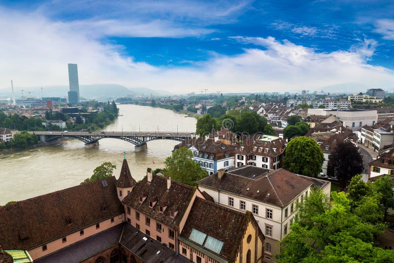 Panoramic view of Basel stock image. Image of european - 250280715