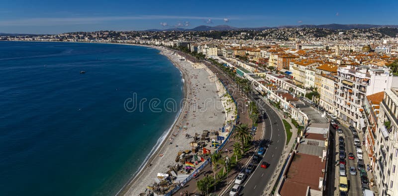Panoramic Aerial View at Beaches in Nice, France Editorial Image ...