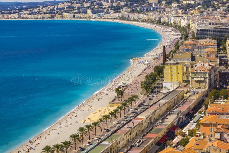 Panoramic Aerial View At Beaches In Nice, France Stock Photo - Image of ...