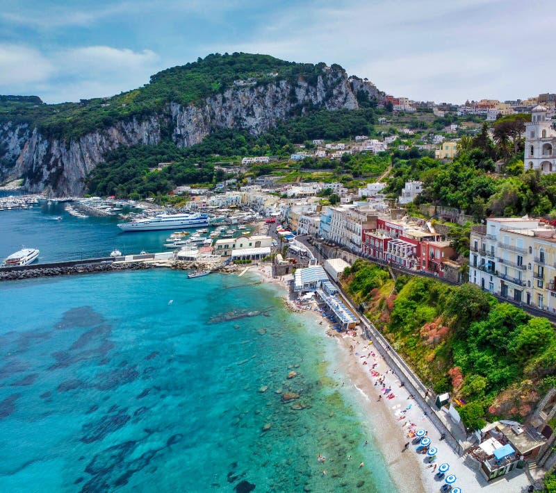 Panoramic Aerial View of Capri Port Beach in Capri from Drone Stock ...