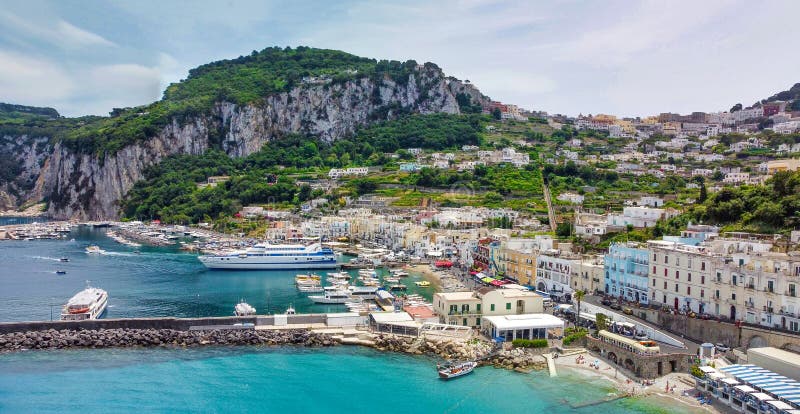 Panoramic Aerial View of Capri Port Beach in Capri from Drone Stock ...