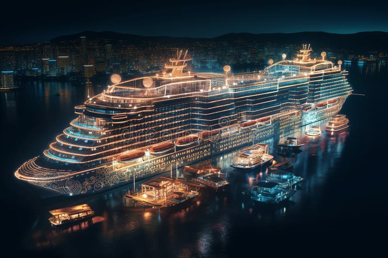 A Panoramic Aerial View of a Cruise Ship at Night, Featuring Smart ...