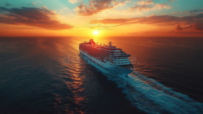 Panoramic Aerial View of a Cruise Ship Summer Sunset Time Stock Image ...