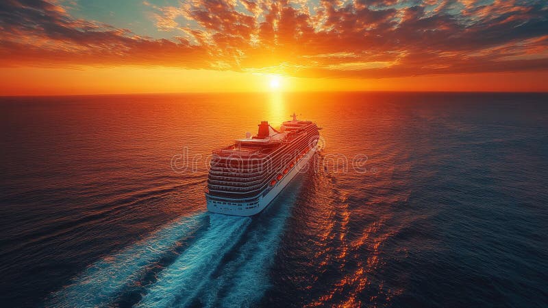 Panoramic Aerial View of a Cruise Ship Summer Sunset Time Stock Photo ...