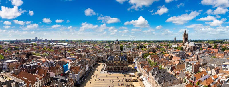 Panoramic view of Delft stock image. Image of roof, city - 163903937