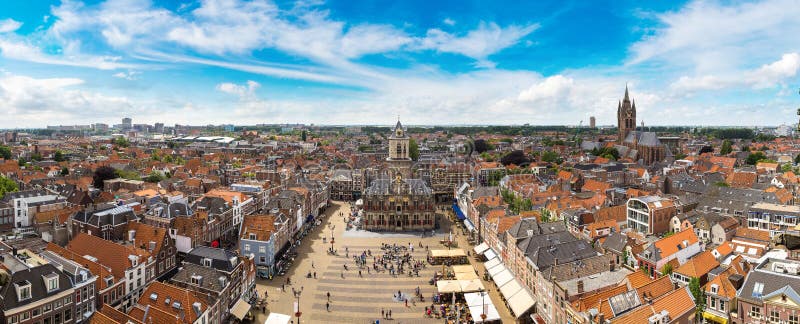 Panoramic view of Delft stock photo. Image of view, downtown - 164693630