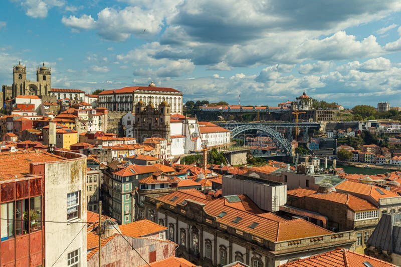 Panoramic Aerial View of Dom Luis Bridge in Porto Stock Photo - Image ...