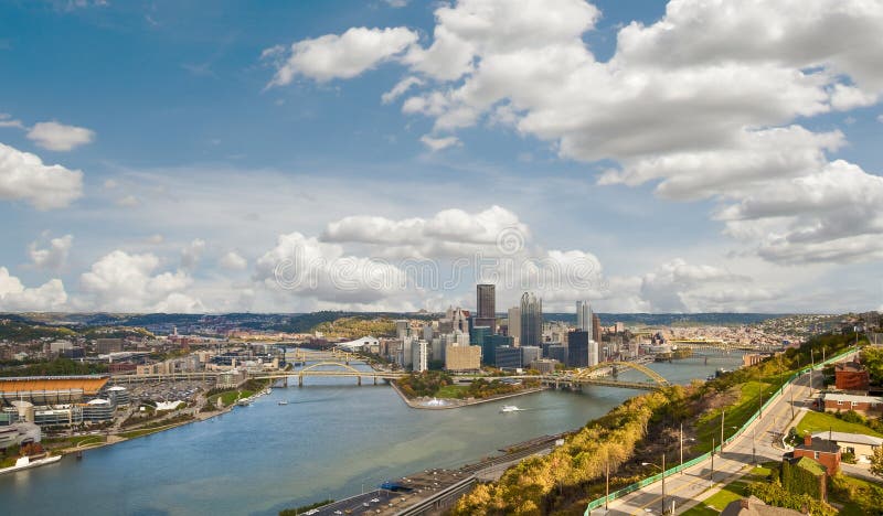 Panoramic Aerial View of Downtown Pittsburgh Stock Photo - Image of ...