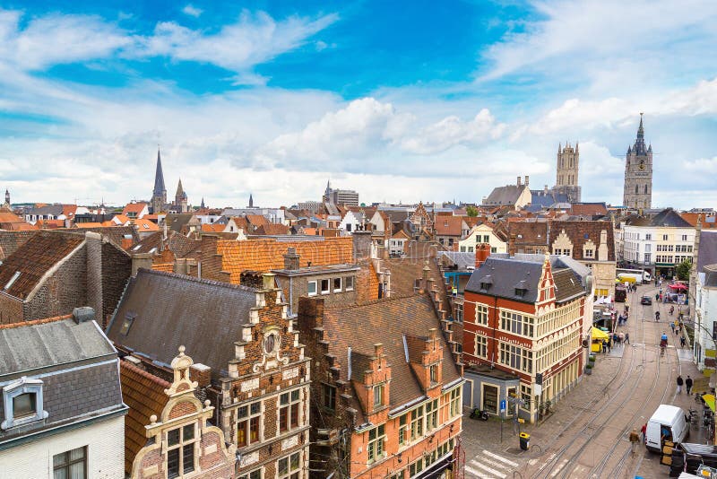 Panoramic view of Gent stock image. Image of european - 101367003