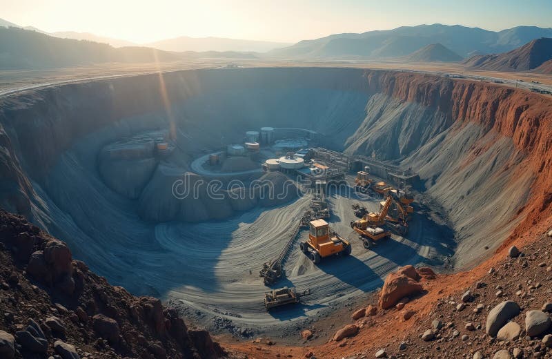 Panoramic Aerial View Graphite Mine Excavation. Mining Equipment ...