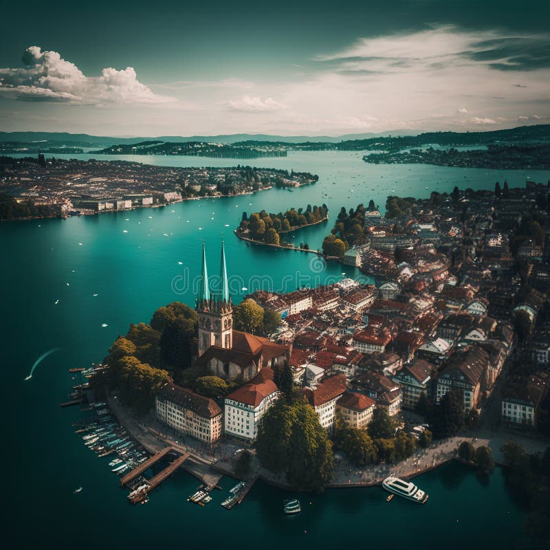 Panoramic Aerial View of Lucerne and Lake Lucerne, Switzerland Stock ...