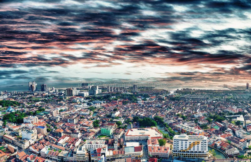 Panoramic Aerial View of Malacca on a Beautiful Sunset, Melaka ...
