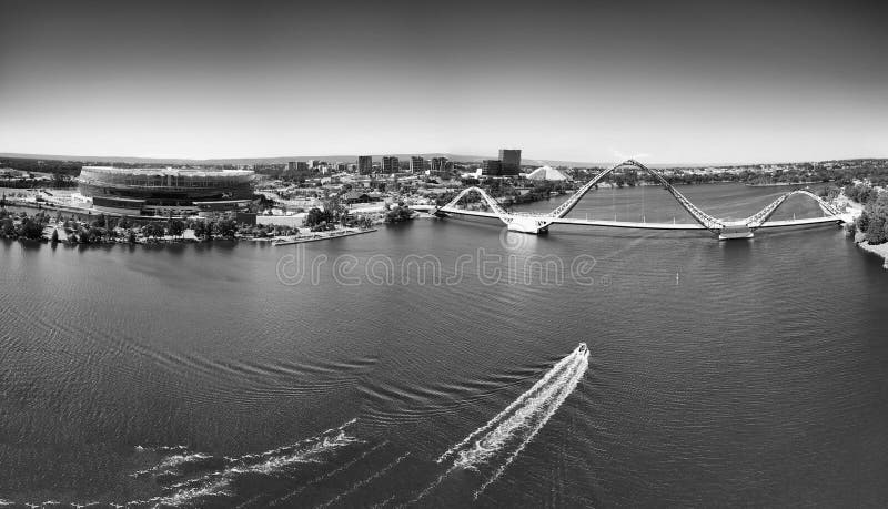 Panoramic Aerial View of Matagarup Bridge and Mardalup Park in Perth ...