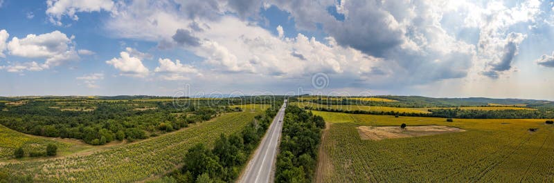 Road between Fields. Birds-eye View of the Land with Fields, Meadows ...