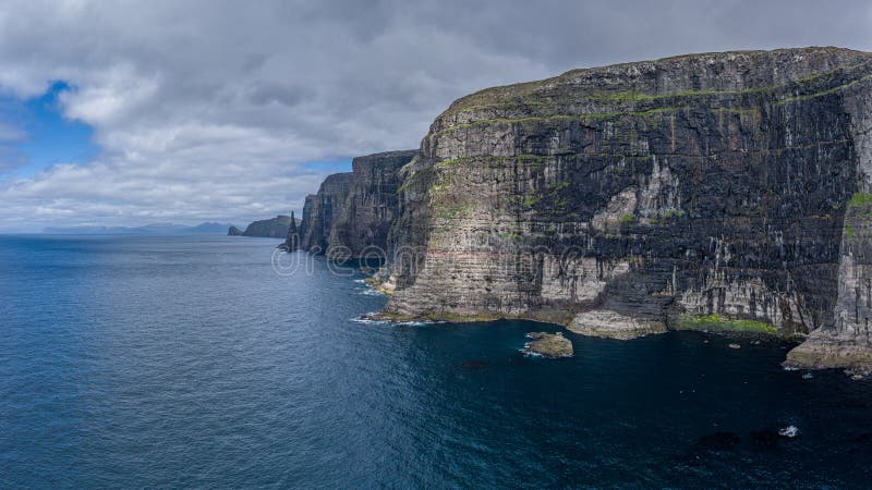 Panoramic Aerial View from Sandoy Island Cliffs and Rock Stacks Under ...