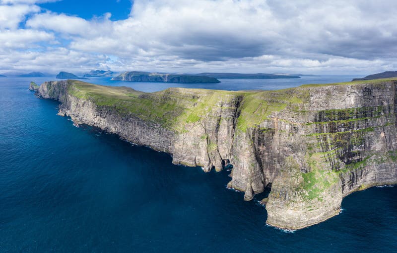 Panoramic Aerial View from Sandoy Island Cliffs Under the Clouds Stock ...