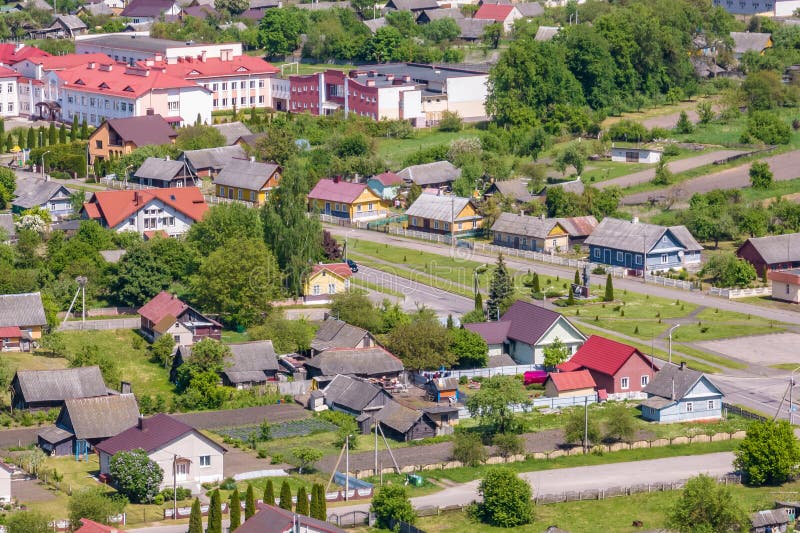Panoramic Aerial View of a Small Urban-type Settlement with Red Roofs ...